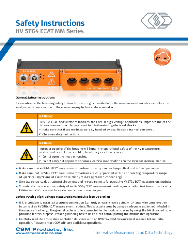 HV STG Measurement Modules | CSM GmbH