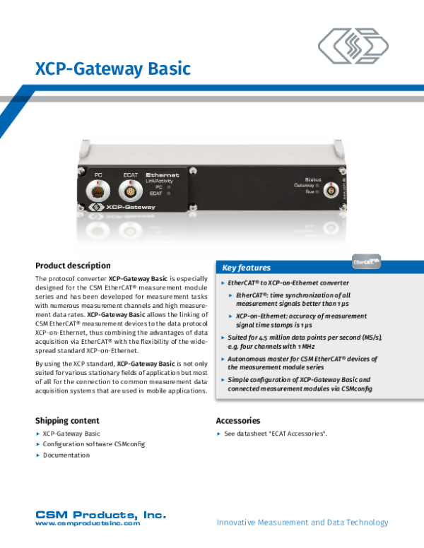 XCP-Gateway: Interface from EtherCAT® to XCP-on-Ethernet